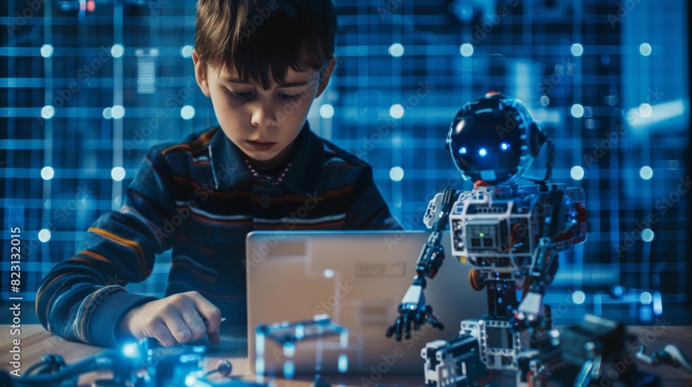 In this lesson, a young boy builds a toy humanoid robot from ...