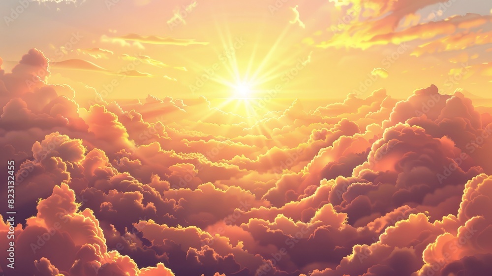 Sunset sky with clouds. Modern illustration of sun going down on ...