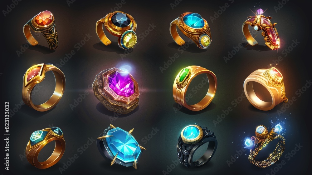 Medieval gold ring UI game icon modern. Magic royal inventory asset ...