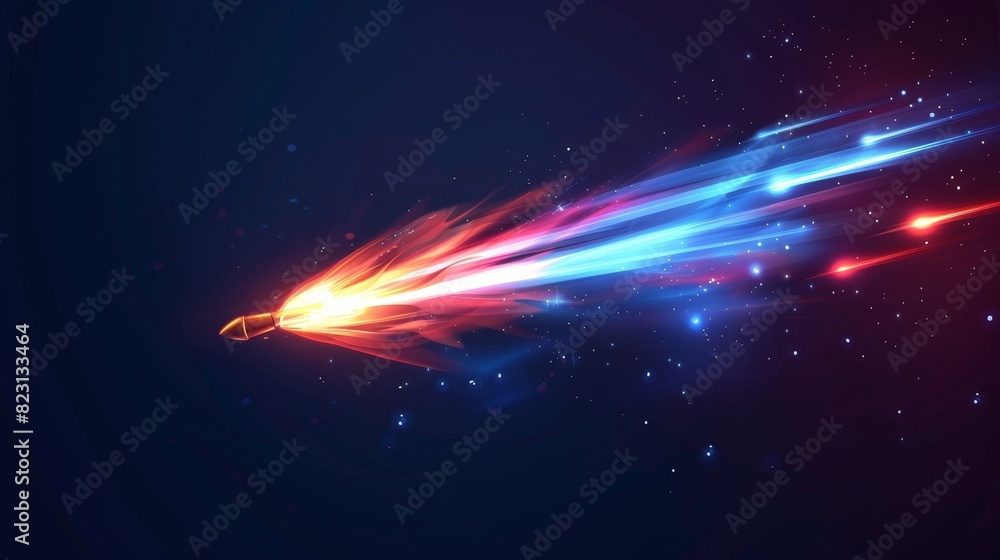 A rocket or comet fire trail and flame modern effect. A jet engine ...