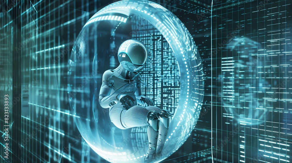 In an Area 51 science lab, alien in cryogenic capsule, ETS in anabiosis ...