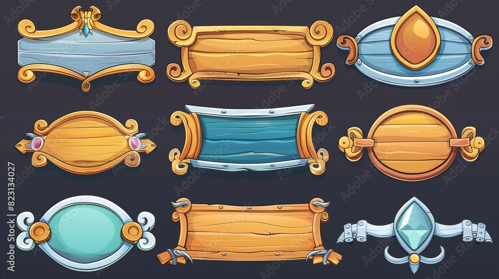 A fantasy UI frame for avatars and menu banners. Golden, wooden, and ...