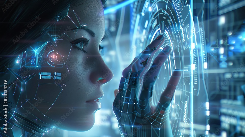 Animated concept of anthropomorphic artificial intelligence with a ...