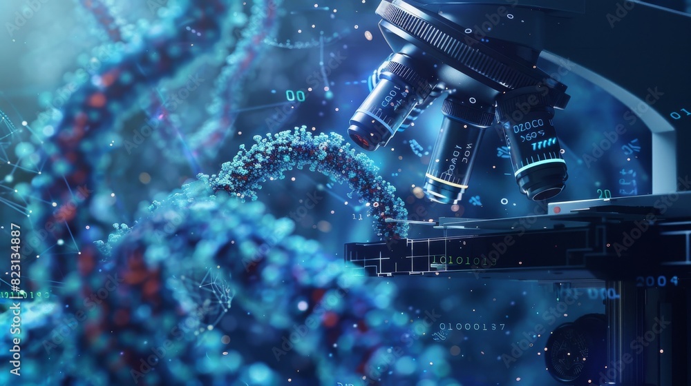 A bacterial cell in a microscope with a medical technology interface ...