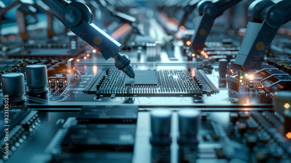 Automation of manufacturing boards with chips, CPUs, and electronic ...