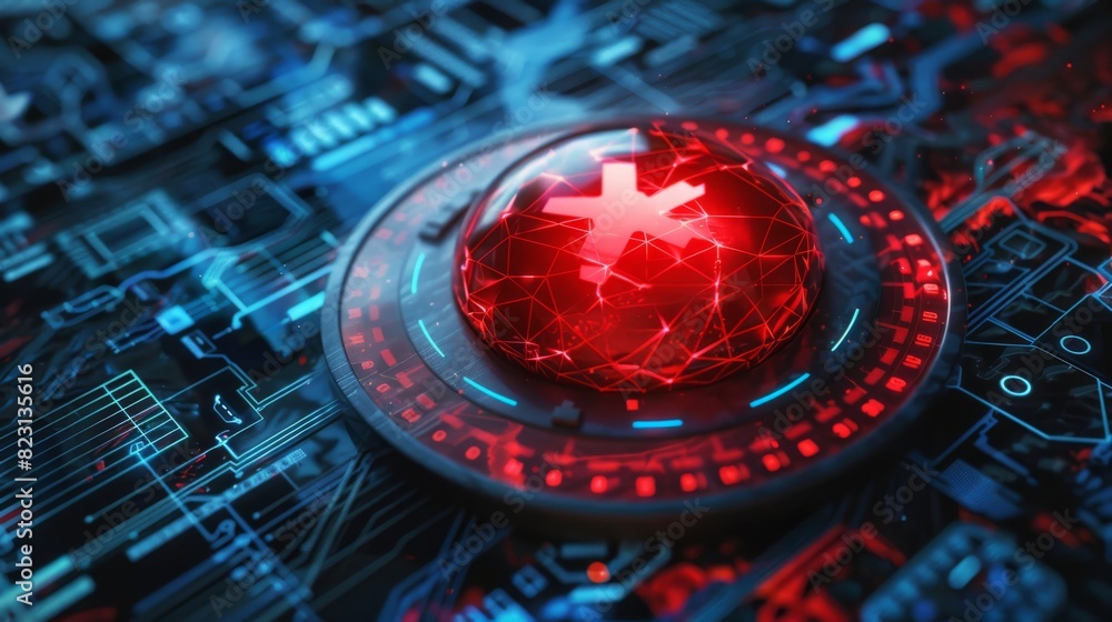 Button launching atomic missiles. Atomic missiles on a red push button ...