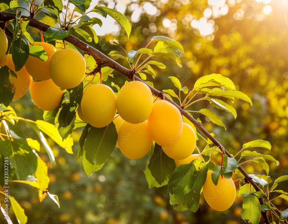 Generated image of a bunch of growing yellow Plum fruit in their ...