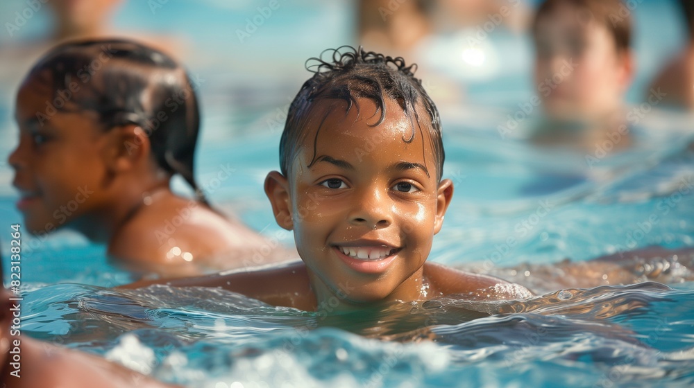 children receiving water safety education from lifeguards or ...