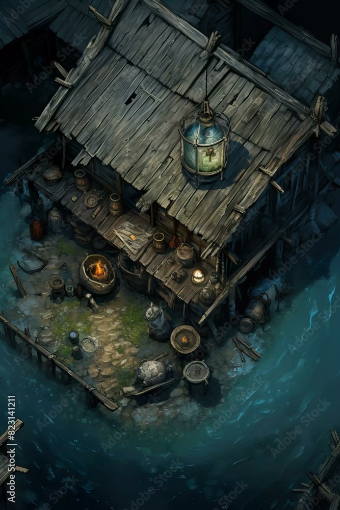 DnD Battlemap Bogside Witch's Abode - A Hut on Stilts, résidence ...