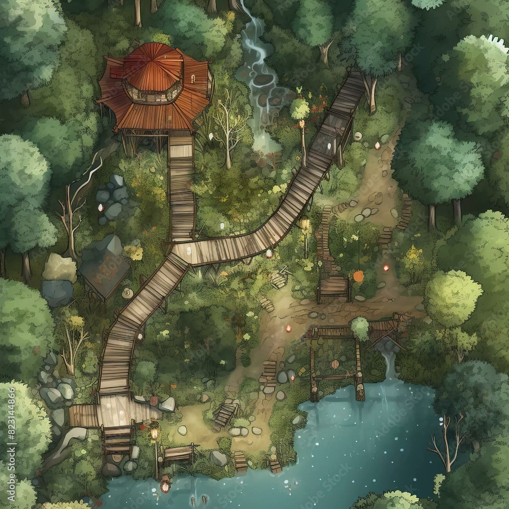 DnD Battlemap Enchanted forest scene with a heroic fantasy ambiance ...