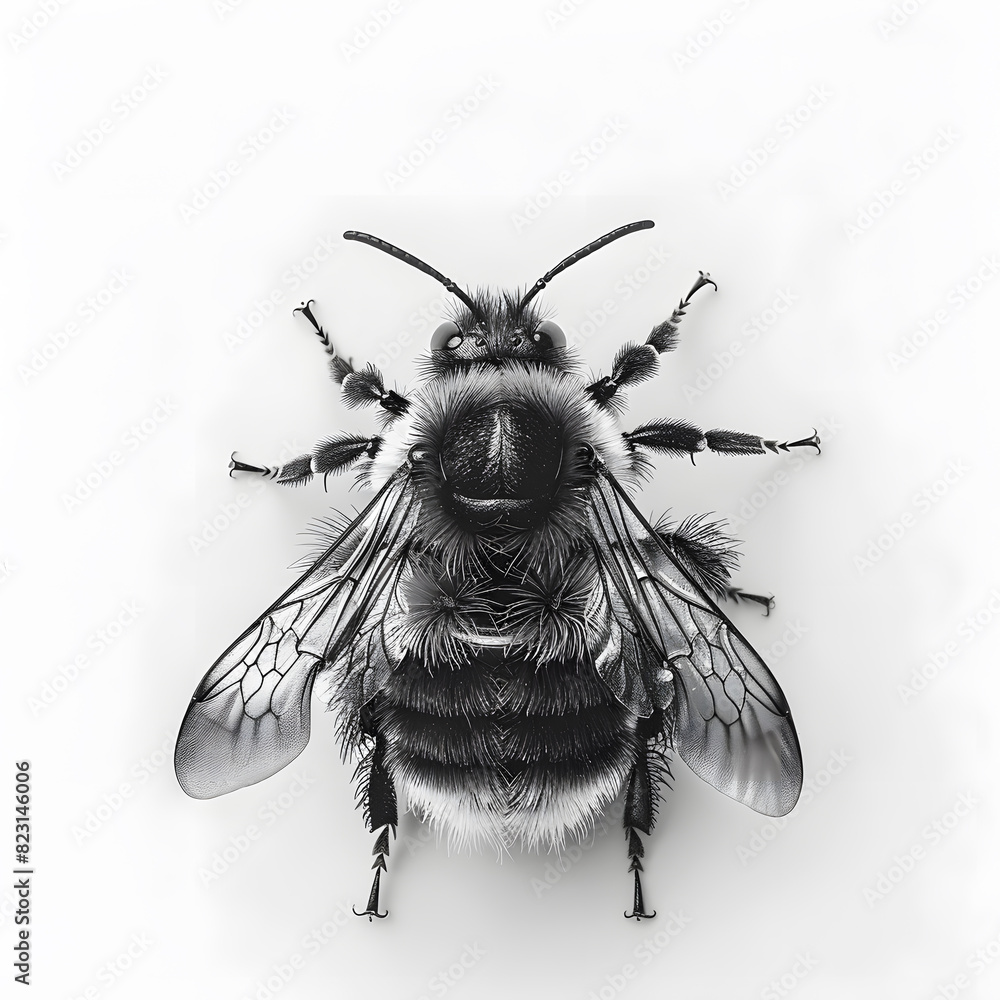 Honey bee top view black and white hand drawn illustration isolated on ...