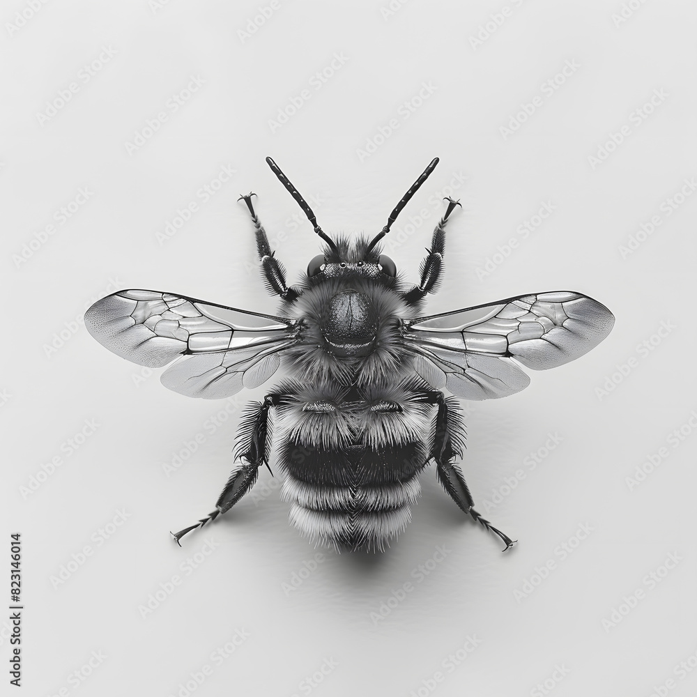 Honey bee top view black and white hand drawn illustration isolated on ...