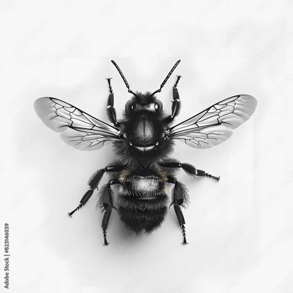 Honey bee top view black and white hand drawn illustration isolated on ...