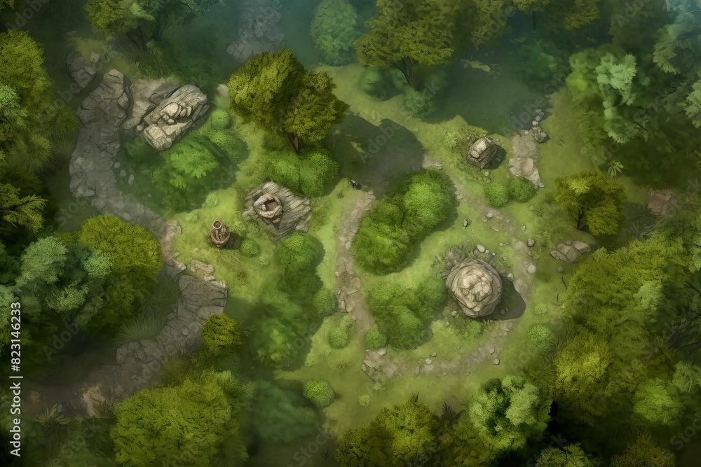 DnD Battlemap Fantasy Forest Clearing: Lush green woods with sunlight filtering through. Stock ...