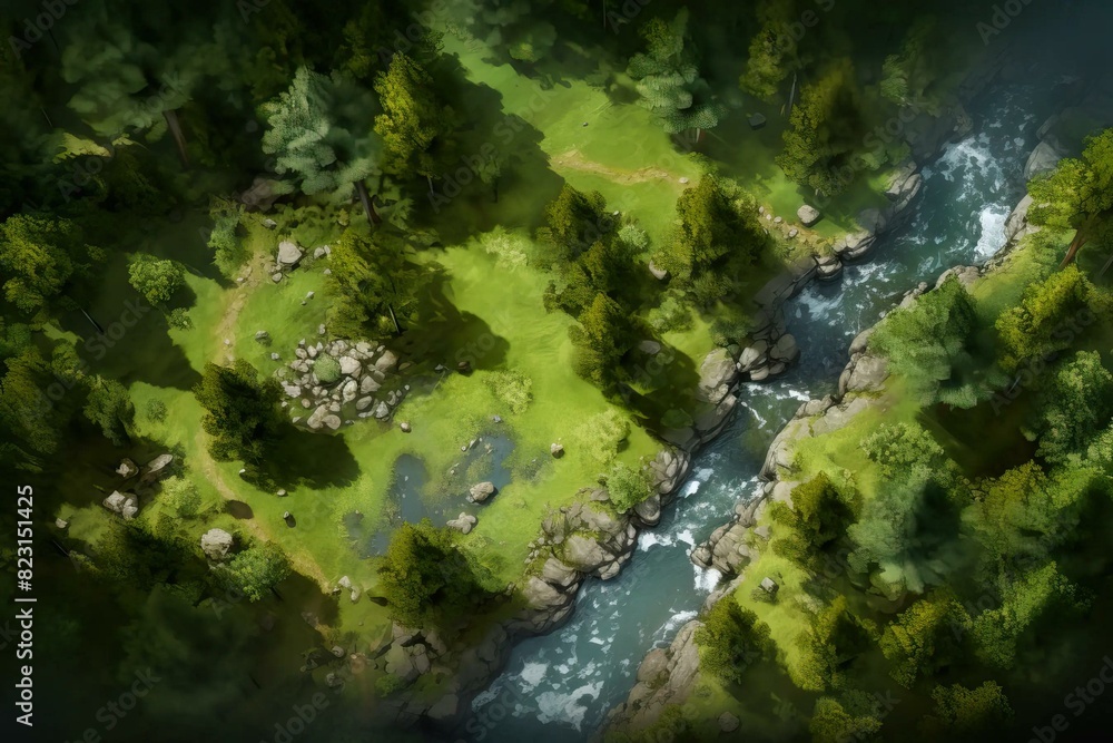 DnD Battlemap Lush forest glade with sunlight filtering through trees ...