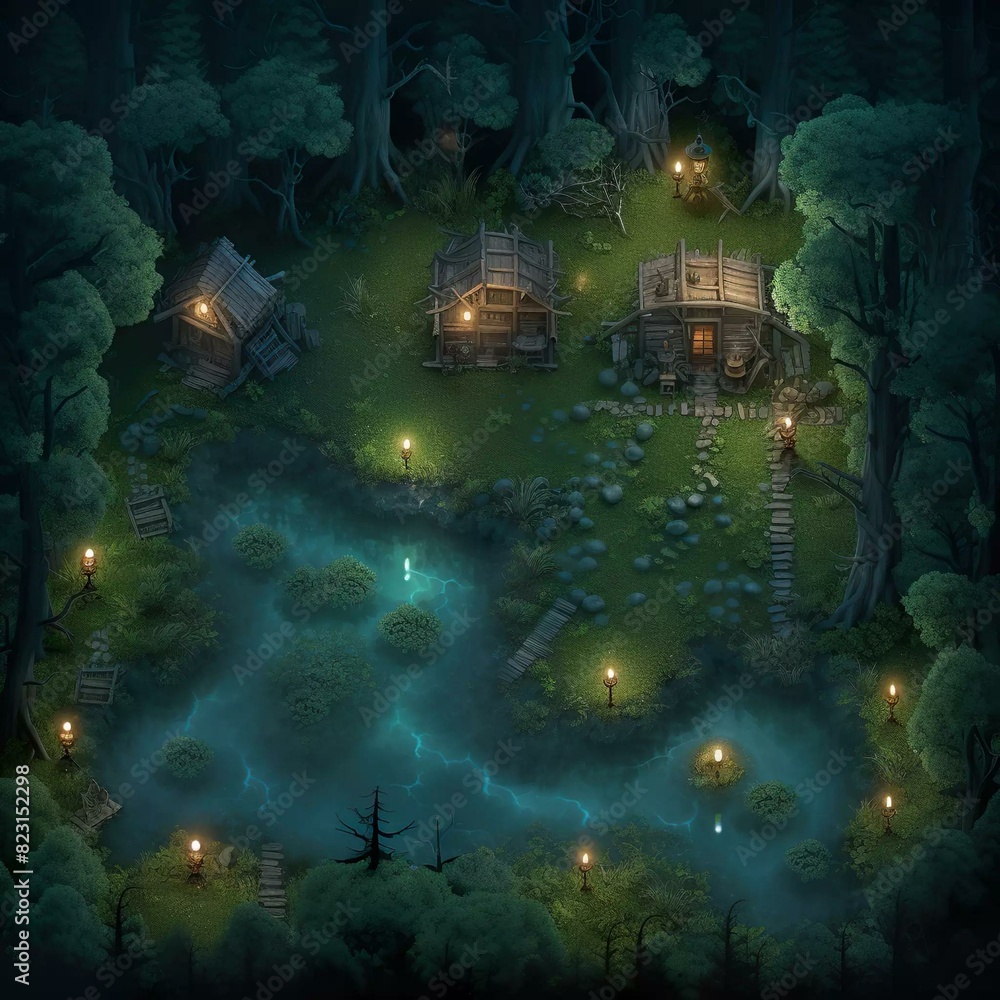 DnD Battlemap Moonlit forest glade vision in heroic fantasy. Stock ...