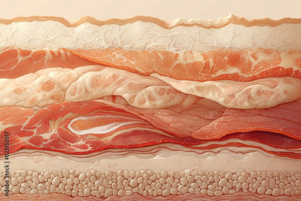 Cross-section illustration of human skin anatomy, detailing different ...