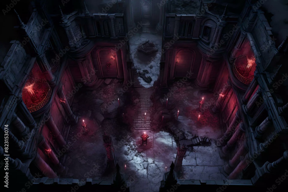 DnD Battlemap Dark Castle in a Demonic Realm - Sinister fortress in a hellish landscape. Stock ...