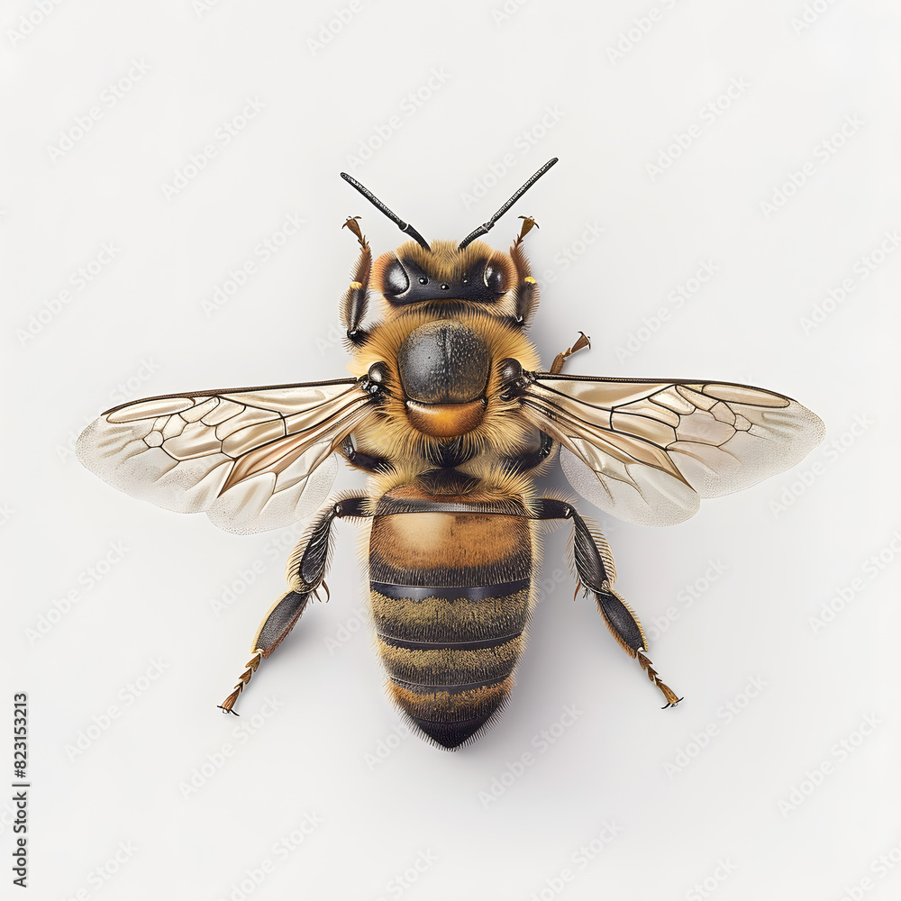 Realistic Honey bee top view isolated on white background cutout Stock ...