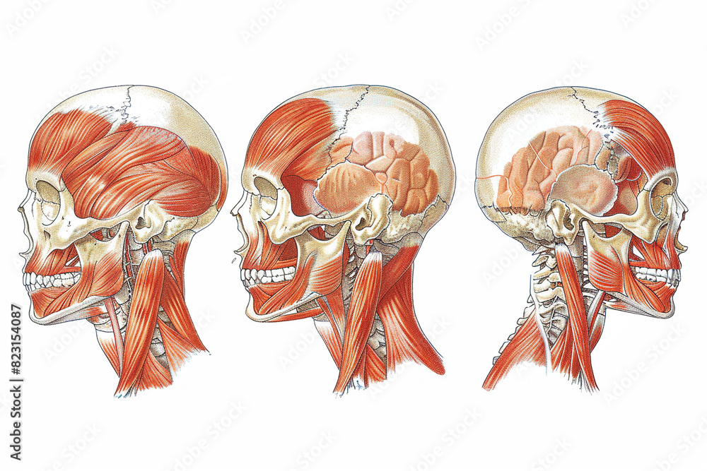 muscular diagram of the human head in 3d, blurred background Stock ...