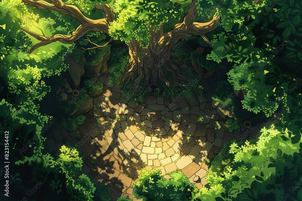 DnD Battlemap sacred grove battlemap: lush green forest with ruins ...