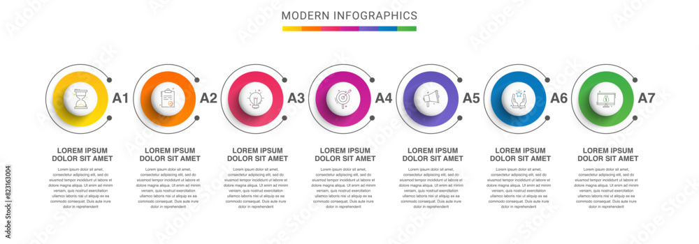 Modern infographics vector template. Cyclic infographic with seven ...