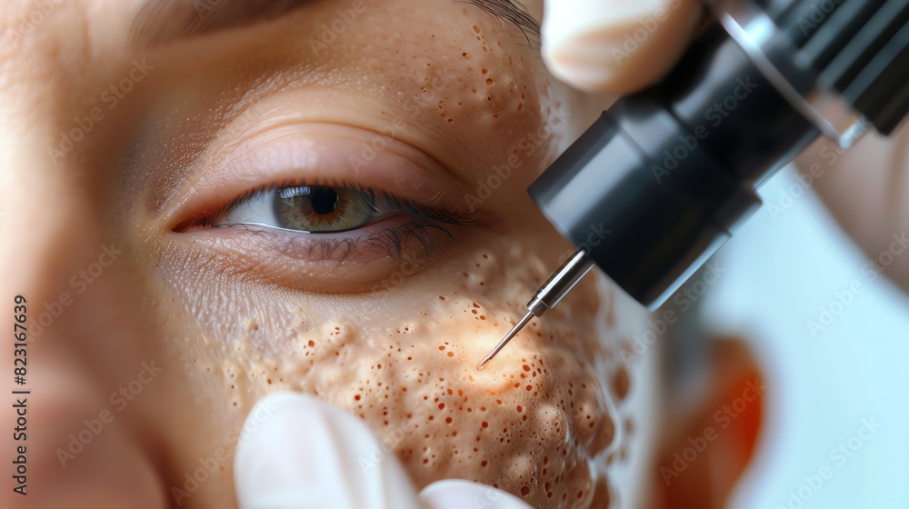 Close up of biopsy, detailed skin examination, high resolution medical ...