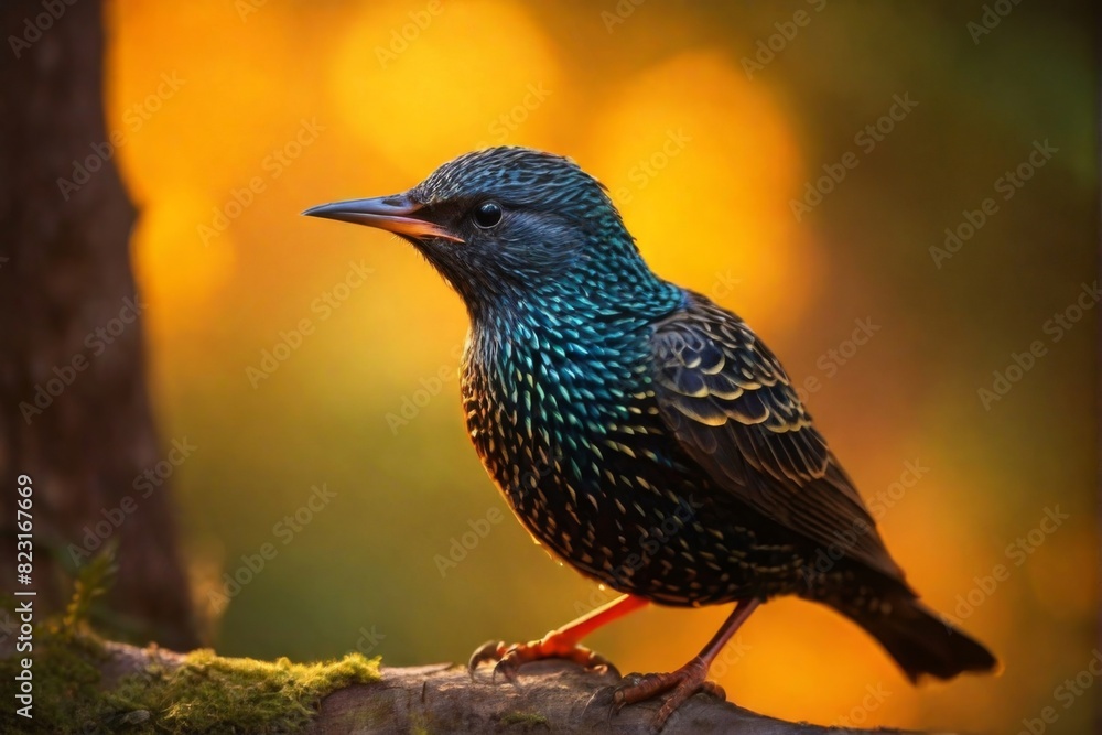 European Starling, Professional wild life photography, in forest ...