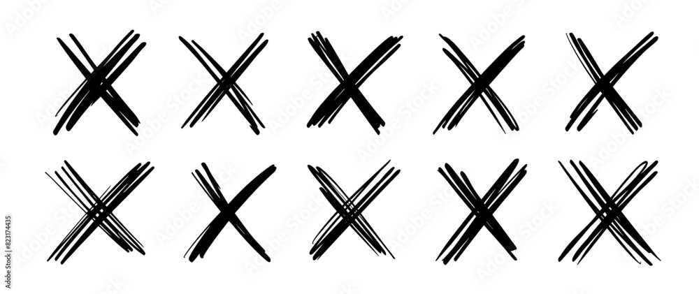 X scribble marks of cross in hand drawn sketch or marker doodle and ink ...