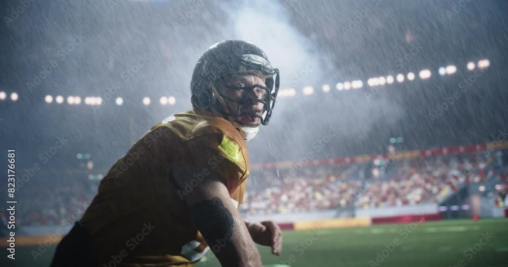 Cinematic Footage of an Athletic American Football Player Throwing the ...