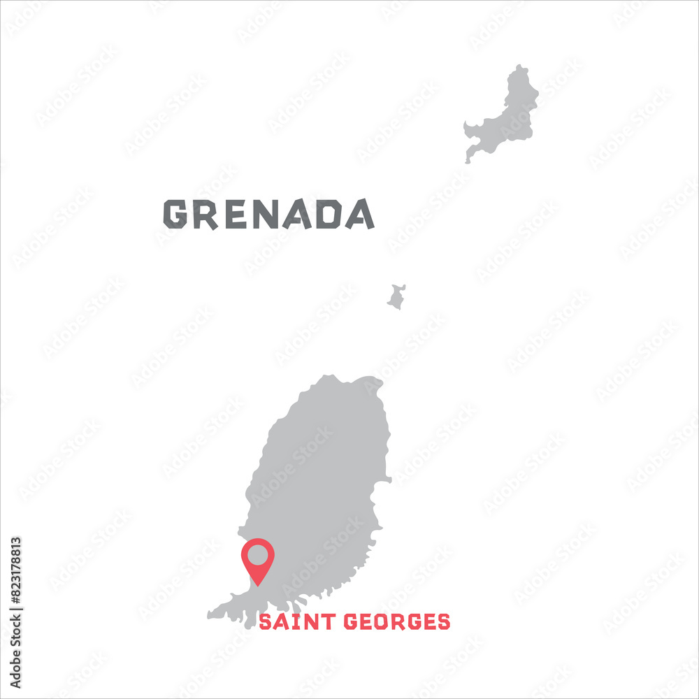 Grenada vector map illustration, country map silhouette with mark the ...