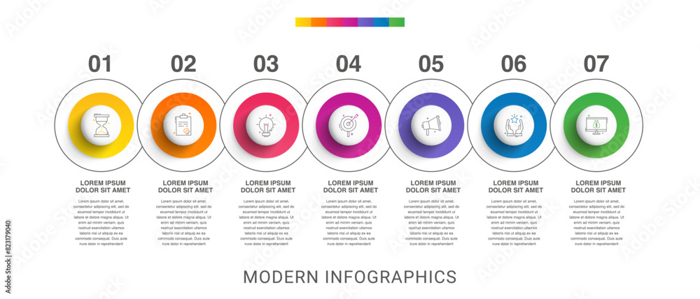 Modern infographics vector template. Cyclic infographic with seven ...