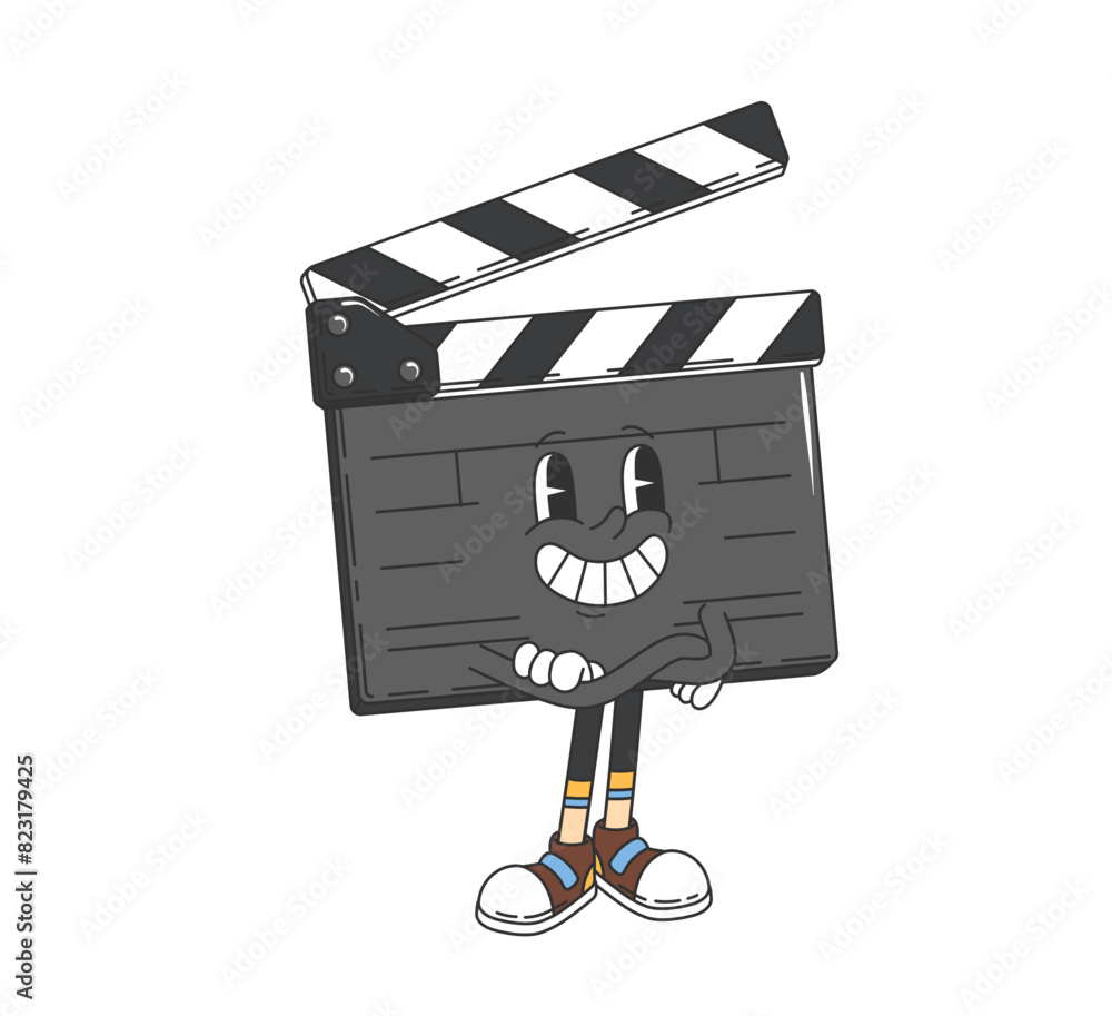 Groovy movie clapperboard character. Isolated cartoon vector ...