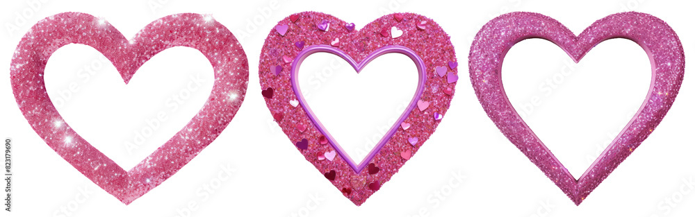 Pink Glitter Heart Frames png element set on transparent background ...