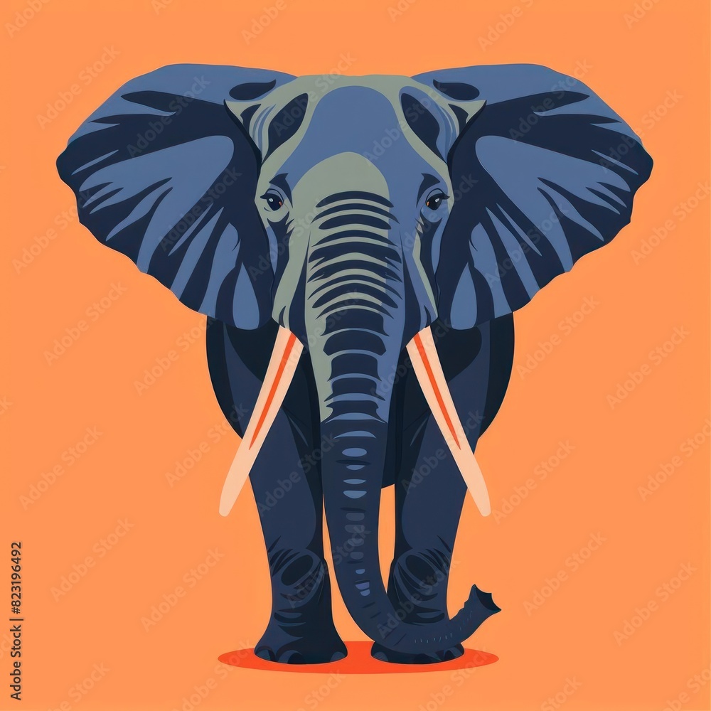 Vector illustration of a majestic elephant with tusks, set against a ...