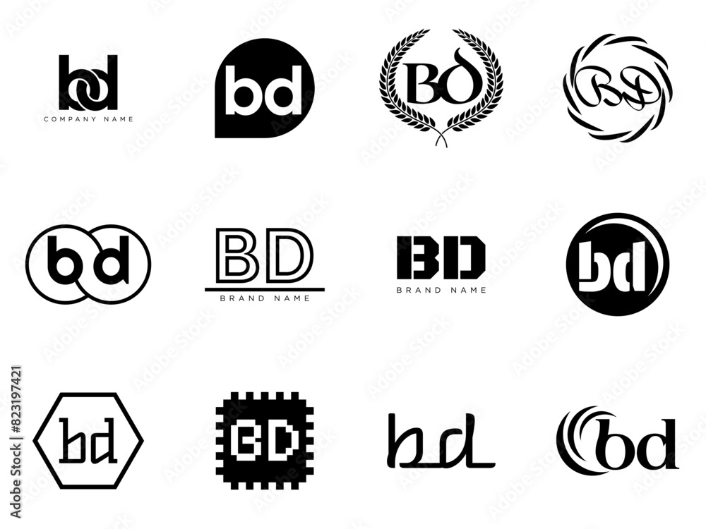 BD logo company template. Letter b and d logotype. Set different ...