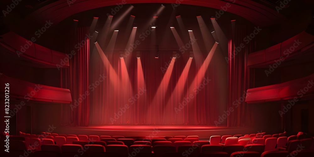 Classic red theater stage with emotional play posters ideal for graphic ...