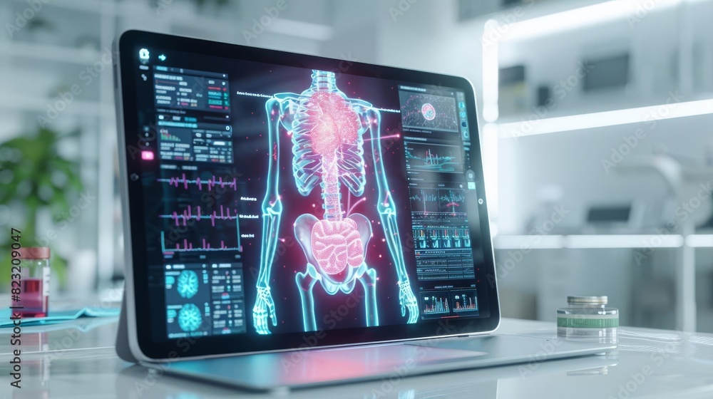 An AI-powered medical diagnostic tool displays a 3D scan of a patient's ...