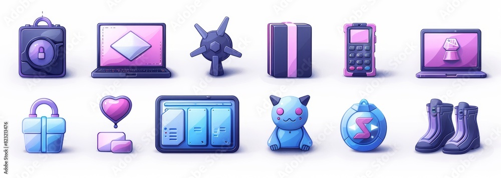 3D icon set of blue and purple icons with a white background, like gift ...