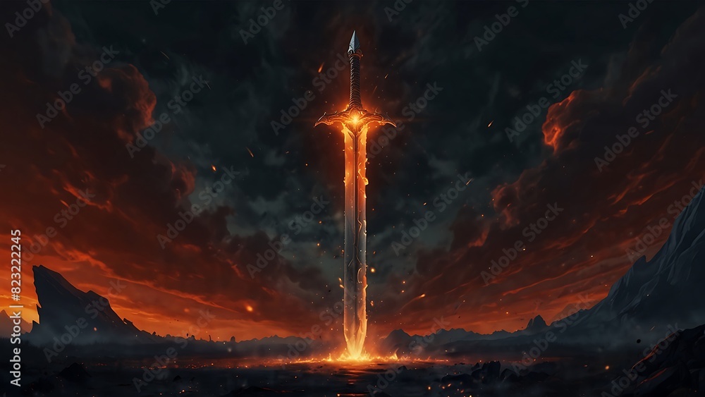Fire Sword, Knight's Sword, Legendary Sword Stock Illustration | Adobe ...