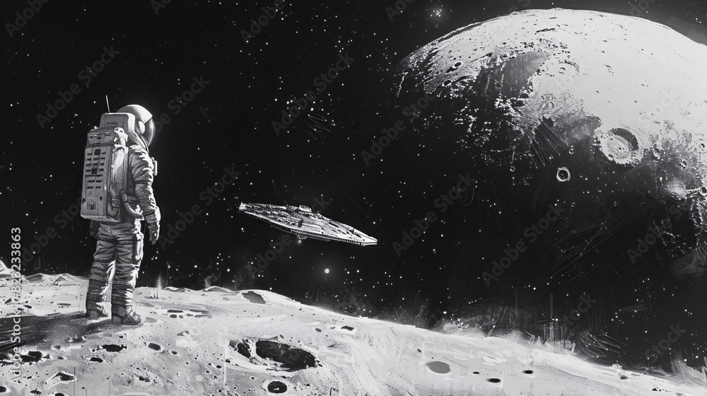 Sketch of a child in a spacesuit floating in outer space, surrounded by stars and planets Stock ...