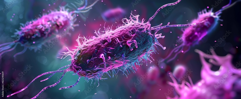 3D illustration of microscopic bacteria, with vibrant colors and ...