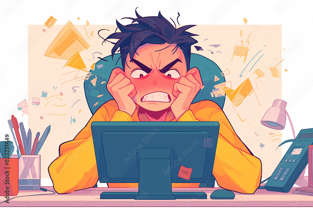 Foto de 3D illustration of employee going crazy at work, concept ...