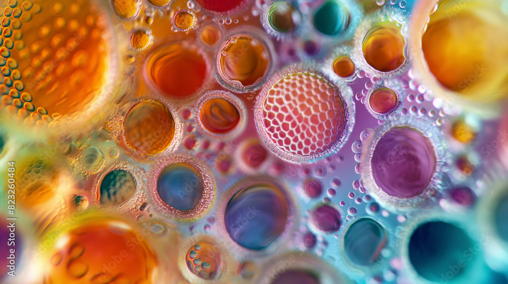 Pollen grains magnified under a microscope, showing detailed structures ...