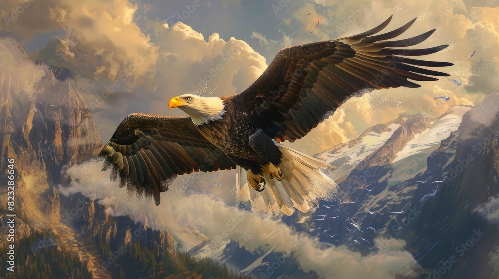 Kites, Bald Eagle, cyber art painting, ancient Greek pottery, High-def ...