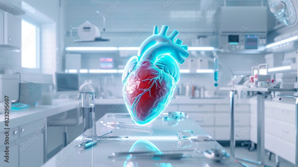 Medical healthcare digital hologram anatomy of human heart and organs ...