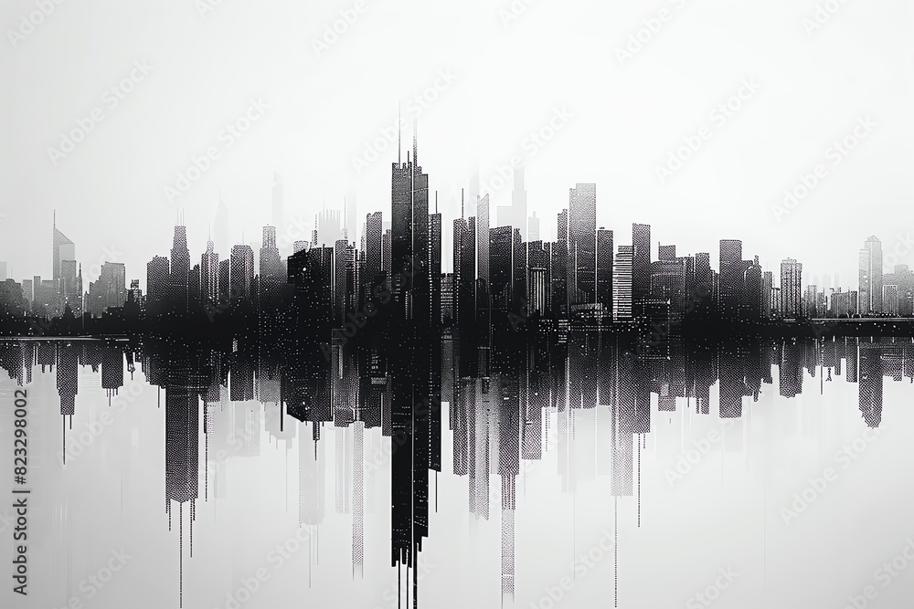 Elegant black and white skyline with minimalist details, creating a ...
