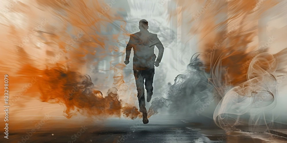 Man running in dynamic action movie scene resembling a blockbuster ...