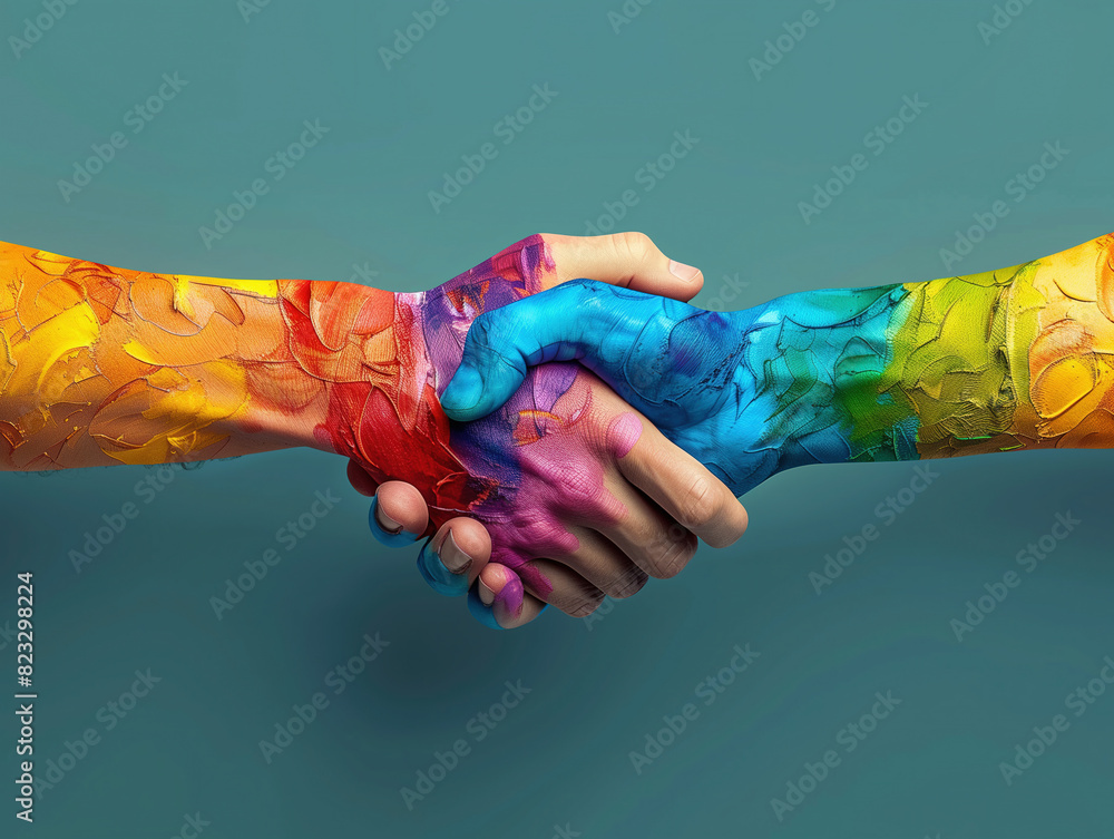 Pride month concept with Unity in Handshake: A handshake painted in ... Pride month concept with Unity in Handshake: A handshake painted in ...