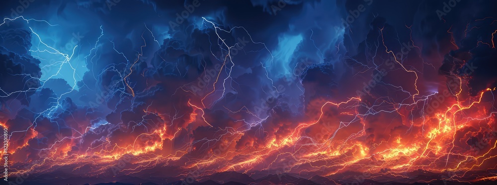 Lightning storm illuminating the night sky with jagged bolts of ...